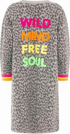 Zwillingsherz Cardigan Wild Leo Leomuster, Schriftzug hinten in Neon, gestreifte B&uuml;ndchen