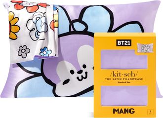 Kitsch BT21 x Kitsch Satin-Kissenbezüge mit Reißverschluss, weicher als Maulbeerseide-Kissenbezüge, Standardgröße, 1 Stück, glatt, kühlende Kissenbezüge für 