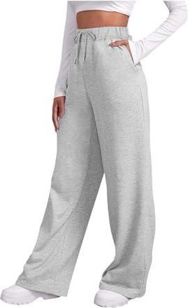 Generic Pantalon Jogging Femme en Coton de Sport, Chic &Eacute;lastique Taille Haute avec Poches Droit &agrave; Coupe Large Training Yoga D&eacute;contract&eacute; Baggy Pilates Bas Lege