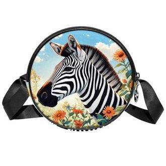 Generic Petit sac &agrave; bandouli&egrave;re rond pour femme, motif z&eacute;br&eacute; avec fermeture &eacute;clair, bretelles r&eacute;glables, sac &agrave; main rond d&eacute;contract&eacute; pour femmes et filles