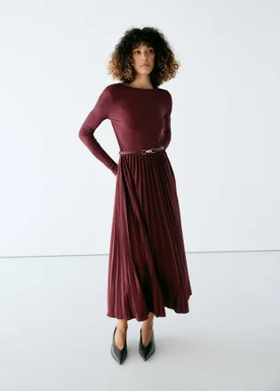 Mango Robe combin&eacute;e pliss&eacute;e grenat - Femme - XS - MANGO