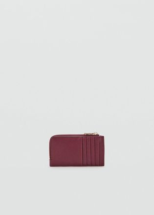 Mango Porte-cartes effet saffiano &agrave; zip bordeaux - Femme - Taille unique - MANGO