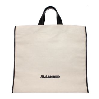 Jil Sander Sacs &Agrave; Main Border Book Femme Tissu Beige Et Noir