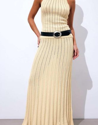 NA-KD Jupe longue fluide en maille pointelle - Vanille-Neutre