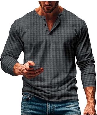 Generic T-shirt &agrave; manches longues pour homme - D&eacute;contract&eacute; - Sportif - Respirant - &Agrave; carreaux, gris fonc&eacute;, 3XL