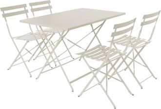 Sweeek Sweeek - Table de jardin bistrot pliante m&eacute;tal + 4 assises 110 x 70cm, avec quatre chaises pliantes, acier thermolaqu&eacute;