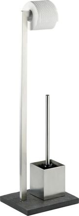 WENKO Stand WC-Garnitur Slate-Rock, Ständer für Toilettenpapier & Toilettenbürste, WC-Papierhalter in Schiefer-Optik, stehender Rollenhalter inkl. Bürste, r
