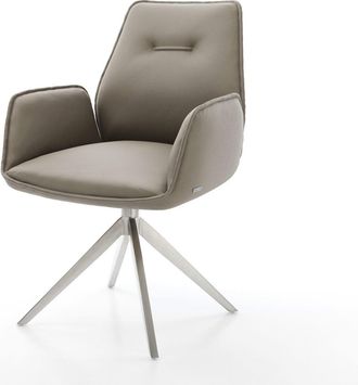 DELIFE Drehstuhl Zoa-Flex Echt-Leder Schlamm Kreuzgestell breit Edelstahl 360° drehbar Wippfunktion Taschenfederkern, Esszimmerstühle