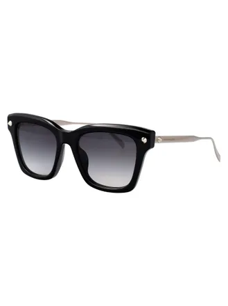 Alexander McQueen Womens Sunglasses Am0483s Black-Silver-Grey Metal Black/silver/grey
