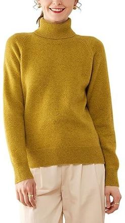 Dissa Pull Cachemire Femme Col Roulé Jaune Solide Couleur Tricoté en Vrac Manches Longues épais Pull en Cachemire et Laine,38,RMS3323