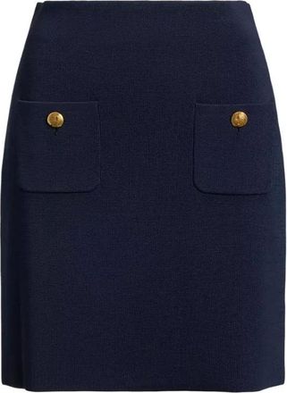 Ralph Lauren Femme, Jupes, Bleu, Taille: 42 FR Mini-jupe crayon en maille avec boutons d&eacute;coratifs