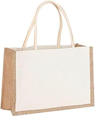 Generic Sac &agrave; main fourre-tout en toile de jute pour femmes, sac d&eacute;picerie contrast&eacute; (01)