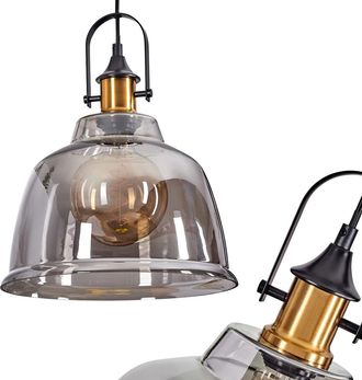 HOFSTEIN H&auml;ngeleuchte Trejos, Vintage H&auml;ngelampe aus Metall/Glas in Schwarz/Rauchfarben, Retro Pendelleuchte mit verstellbarem Schirm aus Echtglas (&Oslash; 30 cm), H