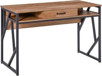 HOMCOM Bureau Style Industriel dim. 120L x 60l x 76H cm tiroir + 2 niches pi&egrave;tement m&eacute;tal Noir Plateau Aspect Bois Noyer-Noyer