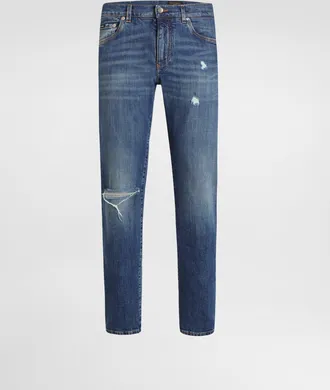 Dolce & Gabbana Jeans Slim Aus Baumwollstretch Mit Logostickerei - Mann Jeans Mehrfarbig 52
