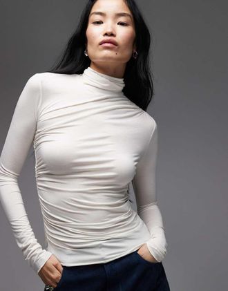 & Other Stories Asymmetrisches, lang&auml;rmliges Slim-Fit-Oberteil in Wei&szlig; mit Stehkragen