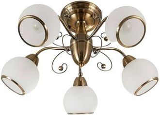 Lindby Plafonnier Corentin à intensité variable (Antique, Classic) en Bronze Verre e. a. pour Salon & Salle manger (à 5 lampes E14) Luminaire Lampe Plafond E