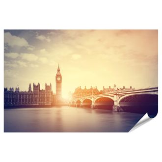 Islandburner XXL Bild Poster Big Ben Westminster Bridge In London Gro&szlig;britannien Vintage Retro Stil Premium Bilder Fotodruck