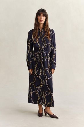 GANT Damen Hemdblusenkleid mit Print (42) EVENING Blau