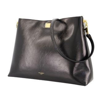 Dolce & Gabbana Womens Vittoria Shoulder Bag - Dolce&gabbana Leather Black Calfskin Shoulder-Hobo-Bags