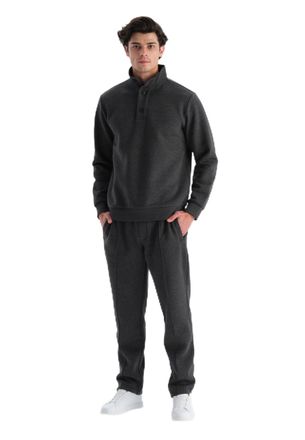 Dagi Mens Anthracite Melange Fleece Lined Sweatpants with Pintuck Detail, S