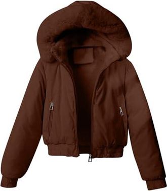 Generic Manteau matelassé doublé en polaire pour femme - Veste courte en velours côtelé, fausse capuche à manches longues et fermeture éclair avec poches, par