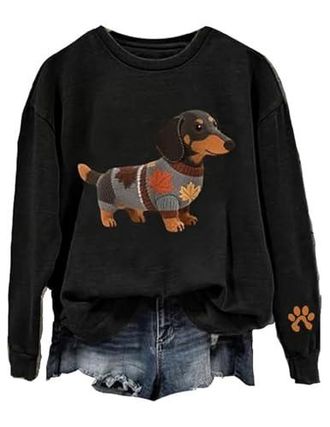 Generic Sweat-shirt &agrave; capuche pour femme avec imprim&eacute; Teckel - Manches longues - D&eacute;contract&eacute; - Automne Hiver - Pull graphique surdimensionn&eacute;, Noir, XXL