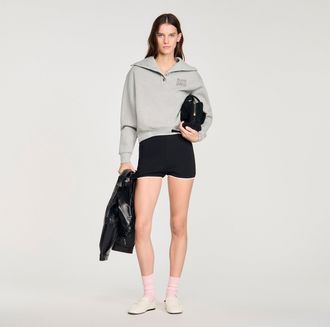 Sandro Gerippte Shorts mit Perlenstickerei