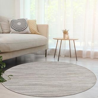Paco Home Tapis Intérieur & Extérieur Balcon Terrasse Cuisine Motif Ethnique Boho Moderne, Dimension:200 cm Rond, Couleur:Beige 6