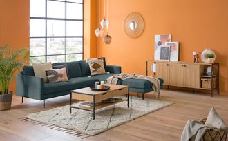 M&oslash;rteens home24 Ecksofa mit Longchair Blau Cordstoff Licia 262 x 82 x 156cm Longchair davorstehend rechts Skandi