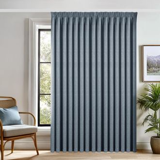 Deconovo Leinen Verdunklungsvorhang mit Kr&auml;uselband, 100% Blickdicht, Thermo & Schallschutz, Leinenoptik Blackout Gardine f&uuml;r Wohnzimmer, H220 x B300 cm, Blaug