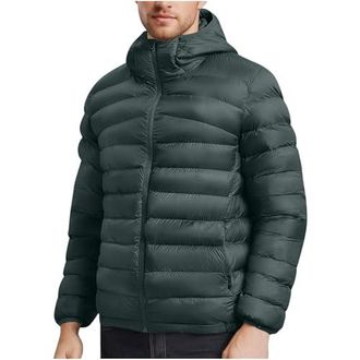 Generic Doudoune pour homme - Légère et pliable - Matelassée - Manteau dhiver chaud - Coupe-vent - Résistant à leau - Veste bouffante à capuche avec fermeture
