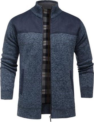 AlltheMen Cardigan Zippé Homme à Manches Longues Veste Casual Chaud Col Montant Sweater en Maille Invernale Navy XL