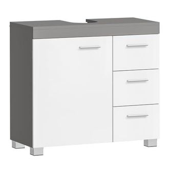 Vasagle Meuble sous Lavabo, Meuble de Salle de Bain, 3 Tiroirs Latéraux, 2 Compartiments Derrière la Porte, avec Pieds, 30 x 70 x 64 cm, Gris Ciment et Blanc 