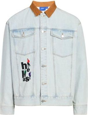 H&eacute;las. Veste en jean col classique brod&eacute;e