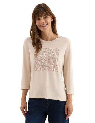 Cecil Damen 3228053 Shirt mit Schmucksteinen, Oat Milk beige, XX-Large
