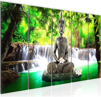 Runa Art Bild Buddha Wasserfall Wandbilder auf Vlies Leinwand 5 Teilig Wanddekoration Wohnzimmer Schlafzimmer 503556a