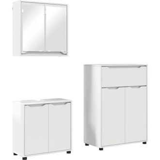 vidaXL Badezimmerm&ouml;bel-Set Mit Rad 3 pcs Hochglanz Wei&szlig; Holzwerkstoff vidaXL