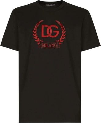 Dolce & Gabbana Baumwoll-T-Shirt mit Logo-Stickerei - - Tops - Herren - Schwarzk - M