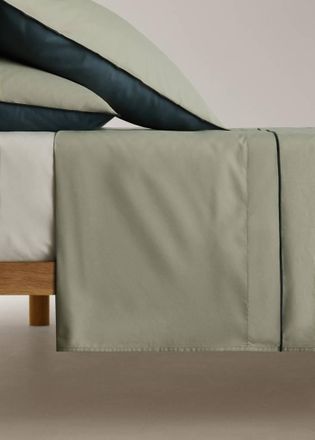 Mango Drap plat percale de coton 200 fils overlock contraste lit 135/140 cm olive - Home - Lit 135/140 cm - MANGO HOME