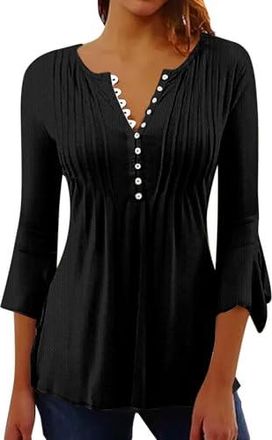 Generic Femme Tee Shirt Coton D&eacute;contract&eacute;e Chic T-Shirts Top 3/4 Manches D&eacute;t&eacute; L&acirc;che Basiques T-Shirt Grande Taille Respirant Et Col en V Hauts Tunique &Agrave; Manch