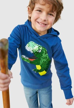 Kidsworld Kapuzensweatshirt mit tollem Dino aus Wendepailletten Langarm, Basic-Passform, bedruckt, aus Baumwolle