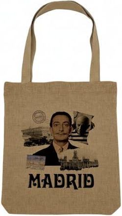Fabulous Sac Shopping Tote Bag Aspect Lin - Madrid Vintage Voyage Culture Artiste Espagne - Sac de Courses Toile Epaisse 360g Beige Naturel Cabas Port&eacute; Epaule 