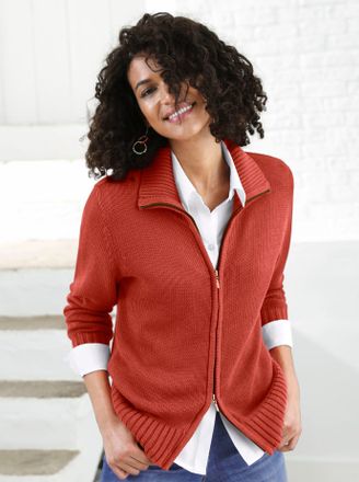 Casual Looks Strickjacke CASUAL LOOKS, Damen, Gr. 38, rot (rostrot), 50% Baumwolle, 50% Polyacryl, unifarben, figurumspielend, Strickjacken Strickjacke, Topseller