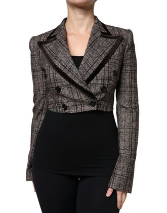 Dolce & Gabbana Womens Brown Plaid Long Sleeve Cropped Coat Jacket Cotton Alpaca Nylon Elastane Clothing