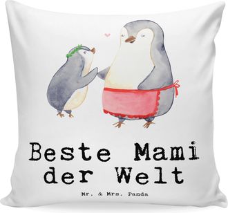 Mr. & Mrs. Panda Sofakissen Mami - Geschenk, Geburtstag, Kissen 40x40 Waschbar, Dankeschön, Zierkissen, Kopfkissen 40x40, Bedanken, Danke