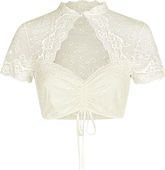 Nina Von C. Spitzen Dirndlbluse Selina Stehkragen 16462892 | Champagner (DE/NL/SE/PL, Numerisch, 36, Regular, Regular, Champagner)