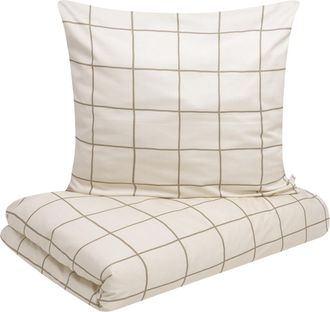 s.Oliver Bettw&auml;sche 140 x 200 cm - 100% Baumwolle, Rei&szlig;verschluss, anschmiegsam, weich & waschbar, Mako Satinbettw&auml;sche kariert beige grau &Ouml;sterreich Gr&ouml;&szlig;e