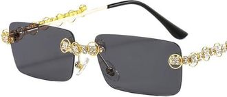 Generic Lunettes de soleil sans monture pour femme - Monture carrée - Petit cadre - Océan - Feuille de printemps, Noir, Taille unique