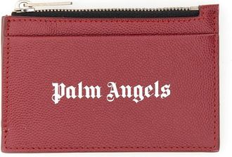 Palm Angels Caviar Leather Card Case - Bordeaux